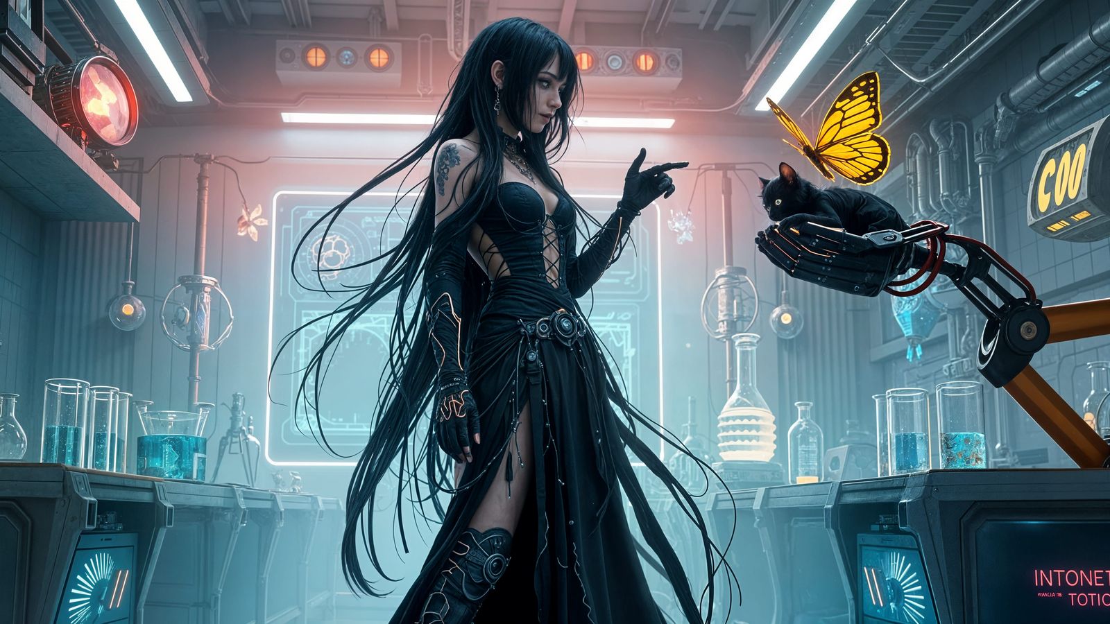 Lady Cyborg In The Lab - Gothic Cyborg in Futuristic Laborat...