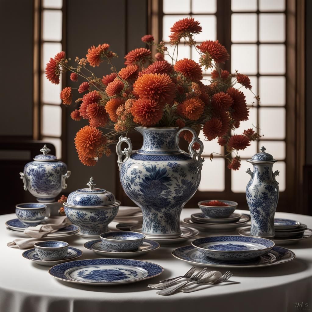 Floral Centerpiece on Dinner Table - AI Generated Artwork - NightCafe ...