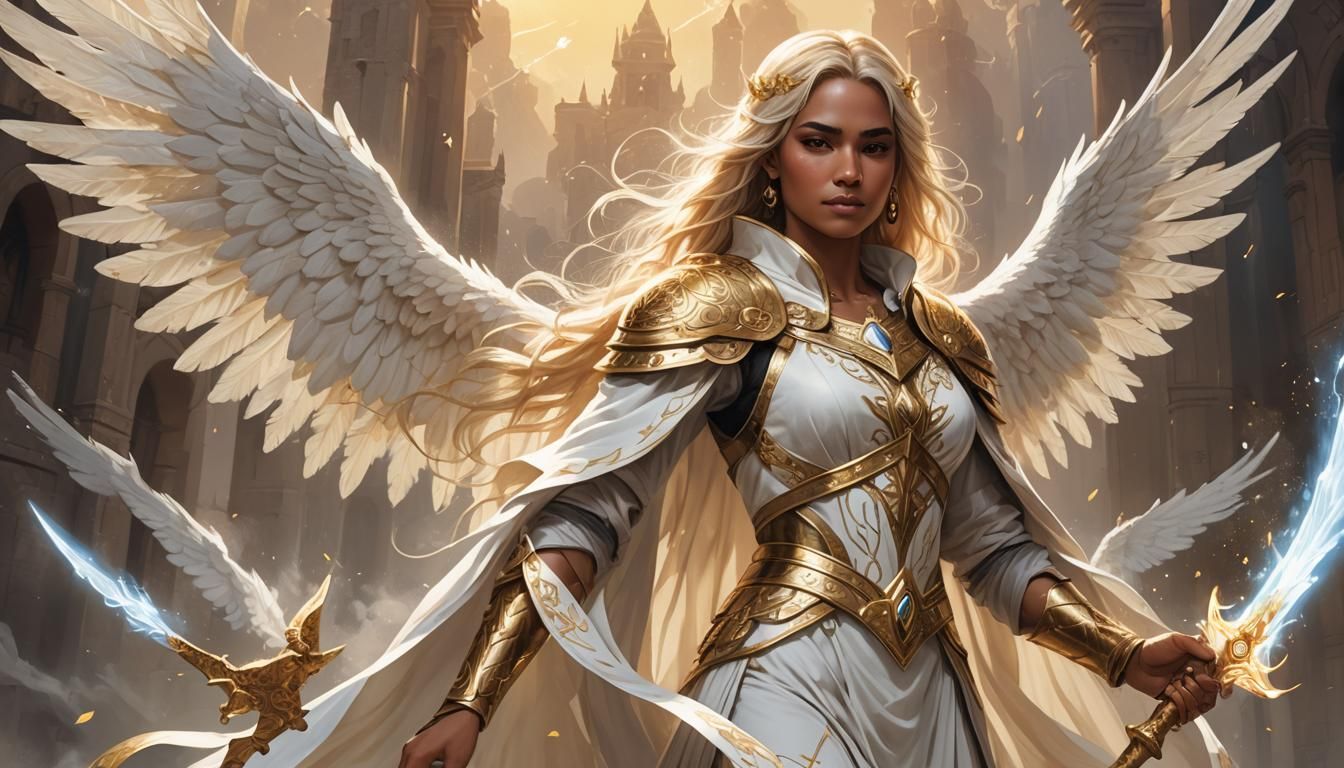 a DnD-style illustration of an blond female Hispanic latino features ...