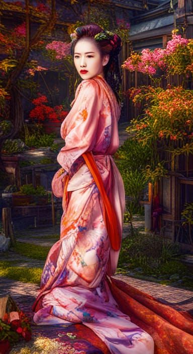 beautyful geisha garden detailed matte painting, deep color ...