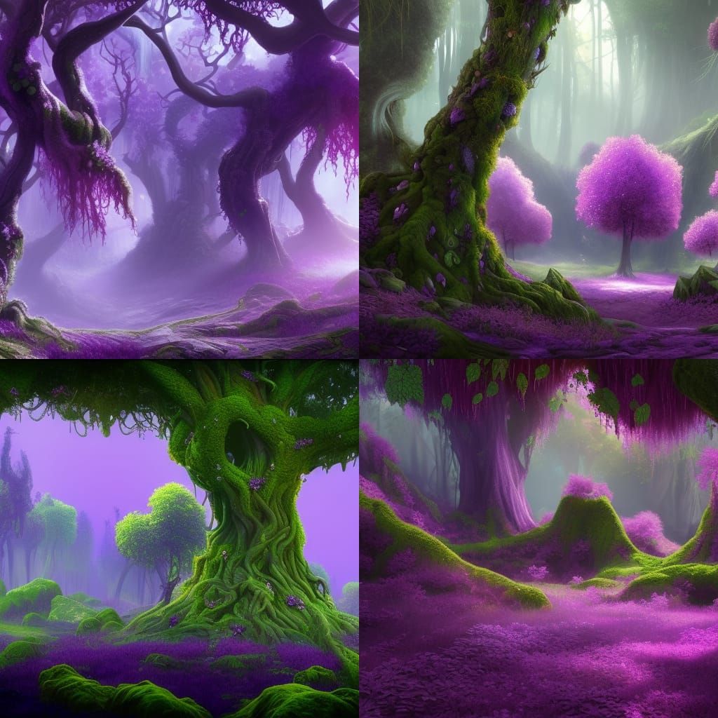 ivy purple deep fantasy forest trees - AI Generated Artwork - NightCafe Creator