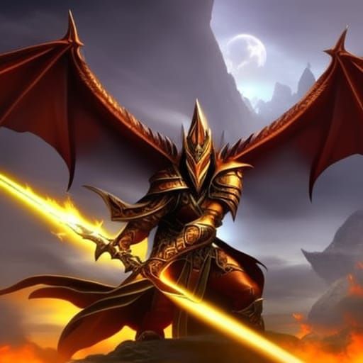 Clad warrior, fantasy art style, wallpaper, epic, dragonic, winged ...