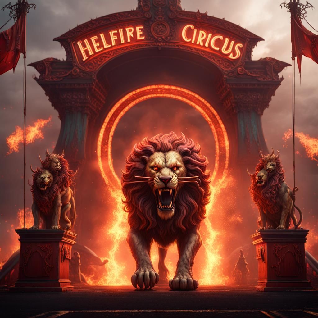 Demonic circus hellfire lion - AI Generated Artwork - NightCafe Creator