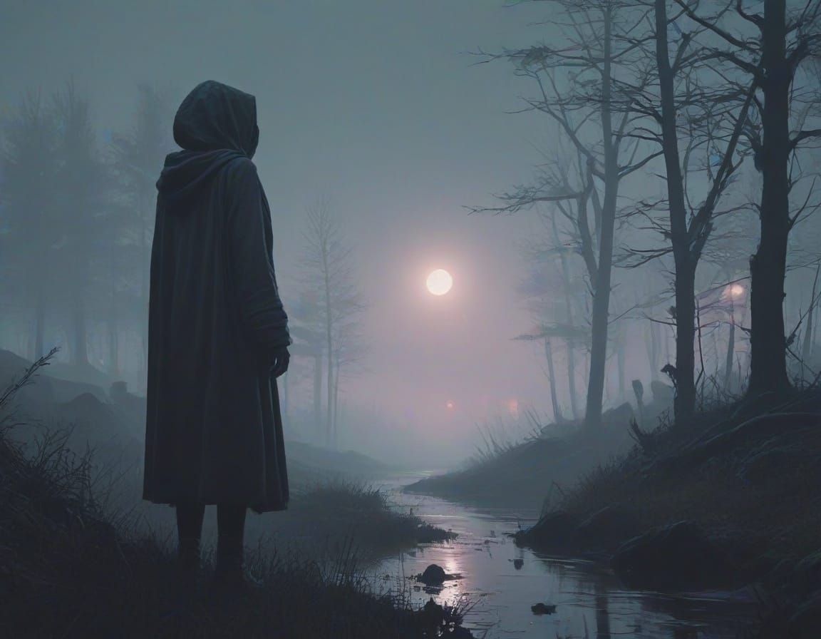 Scary female in moor detailed - Ethereal Female Figure on a...