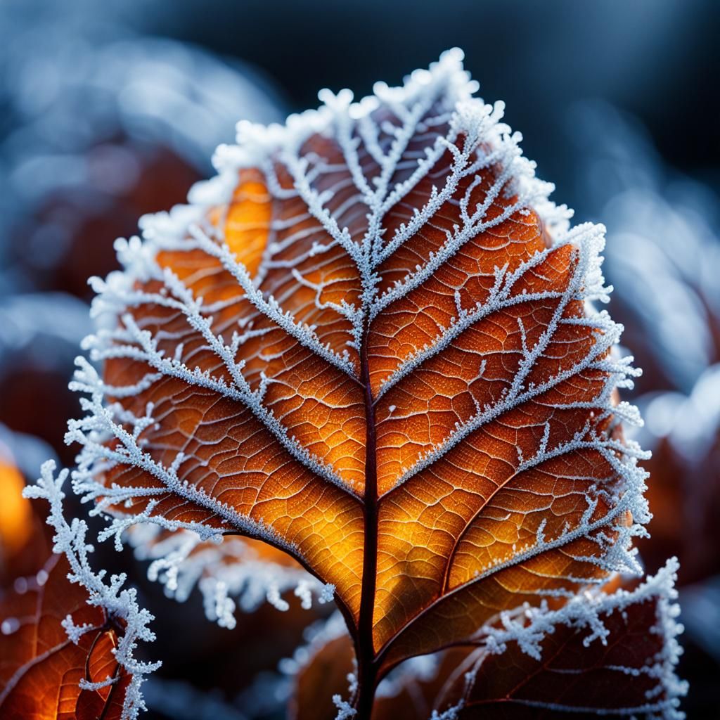 Macroscopic Marvels, frozen leaf - AI Generated Artwork - NightCafe Creator