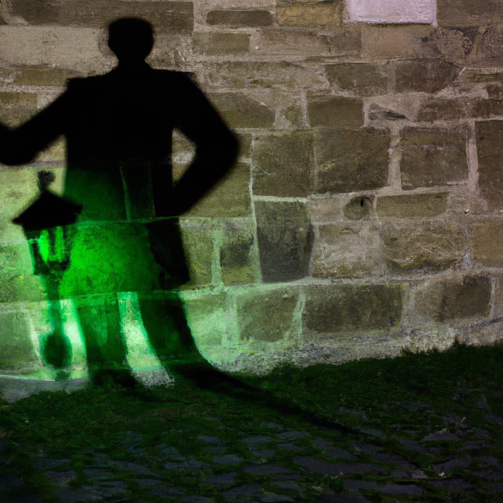 Long Shadow of a Vampire On the Stone Wall of a Street in City Night ...