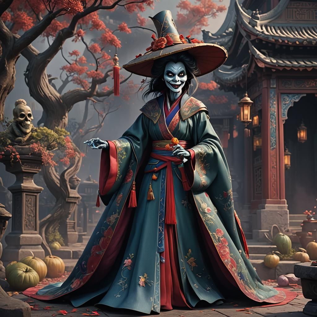 hatbox ghost dressed like princess mulan - AI Generated Artwork ...