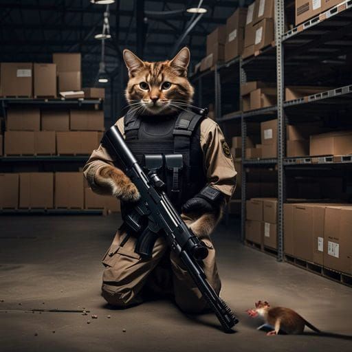 Warehouse security cat - AI Generated Artwork - NightCafe Creator