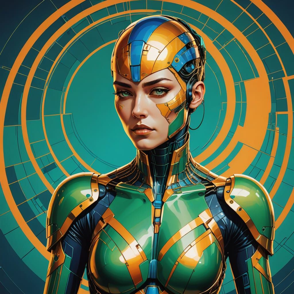 Cyborg Agent in Futuristic Memphis Style - AI Art