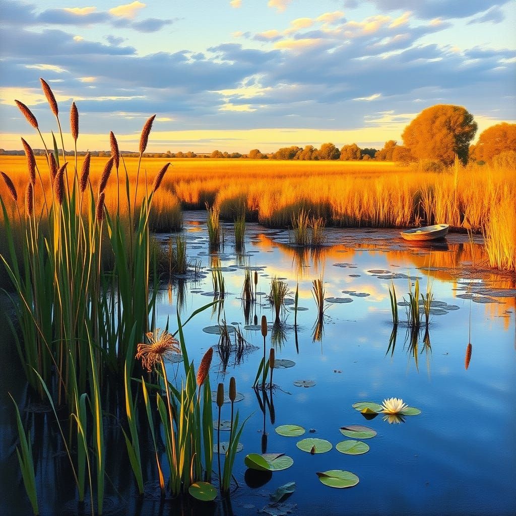 fen in evening - Peaceful Fen Landscape at Dusk in Impressio...
