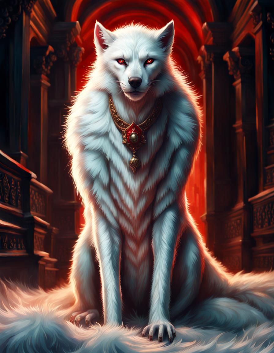 a lithe, female villainess resembling a lycanthropic ermine covered in ...