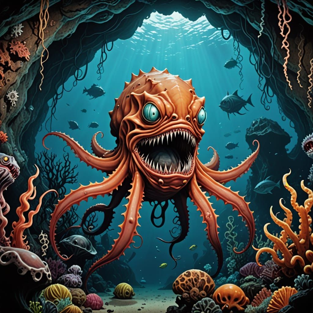 Tentacled Horrors Unleash Chaos in a Psychedelic U... - AI Art