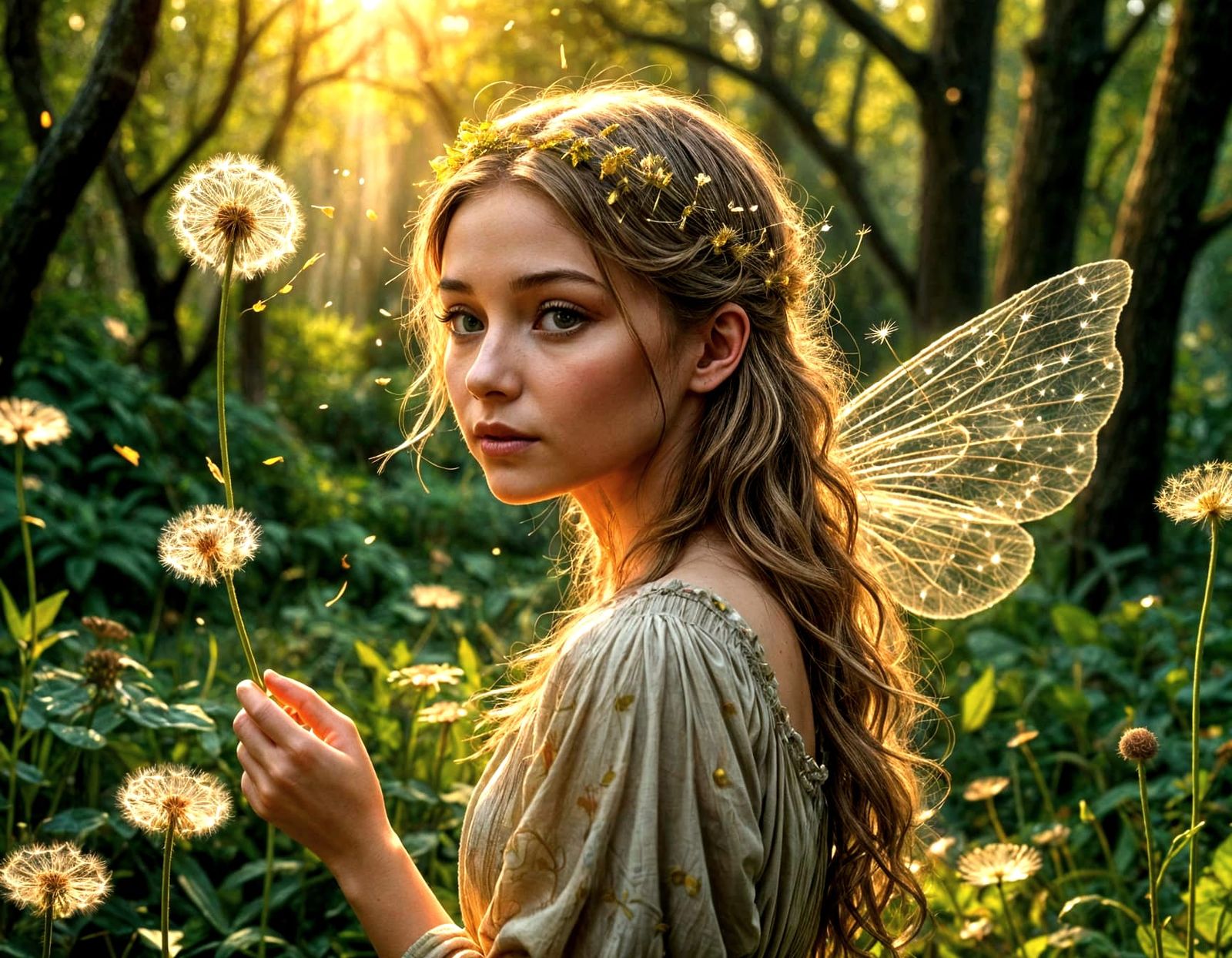 Surreal Dandelion Fairies in Epic Park Landscape - AI Art