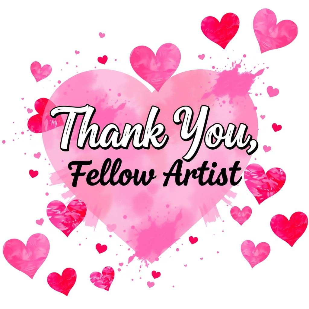 Large Text that says "Thank You, Fellow Artist" in a heart shape fill ...