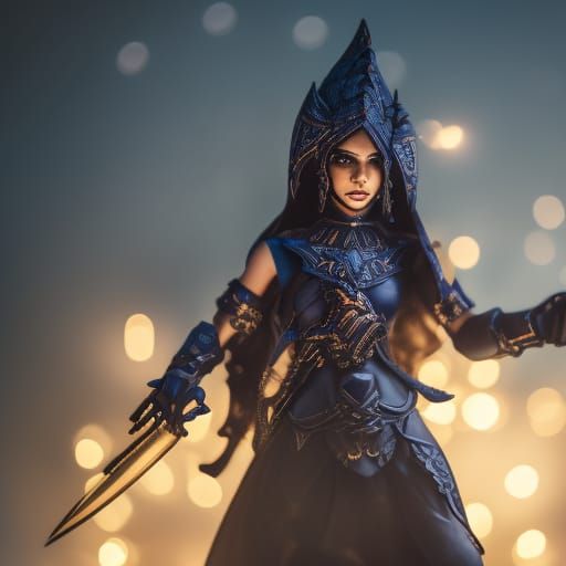Dark elf warrior stands holding weapon - AI Generated Artwork - NightCafe Creator