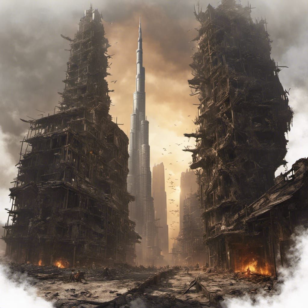 burj khalifa in ruined, Post-Apocalyptic Landmarks, city destroyed ...