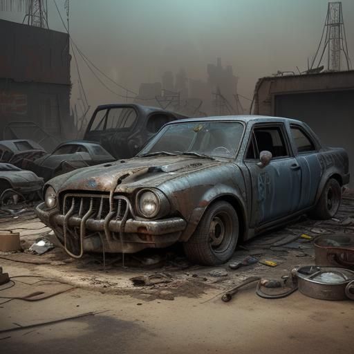 mechanic welding on a car in a post apocalyptic - AI Generated Artwork ...