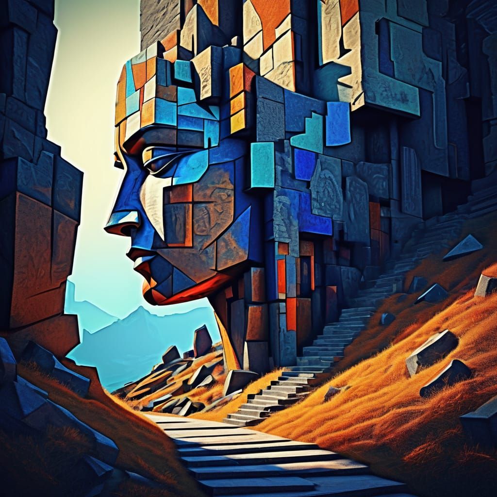 The Profile - Rock Profile in Cubist Geometric Art