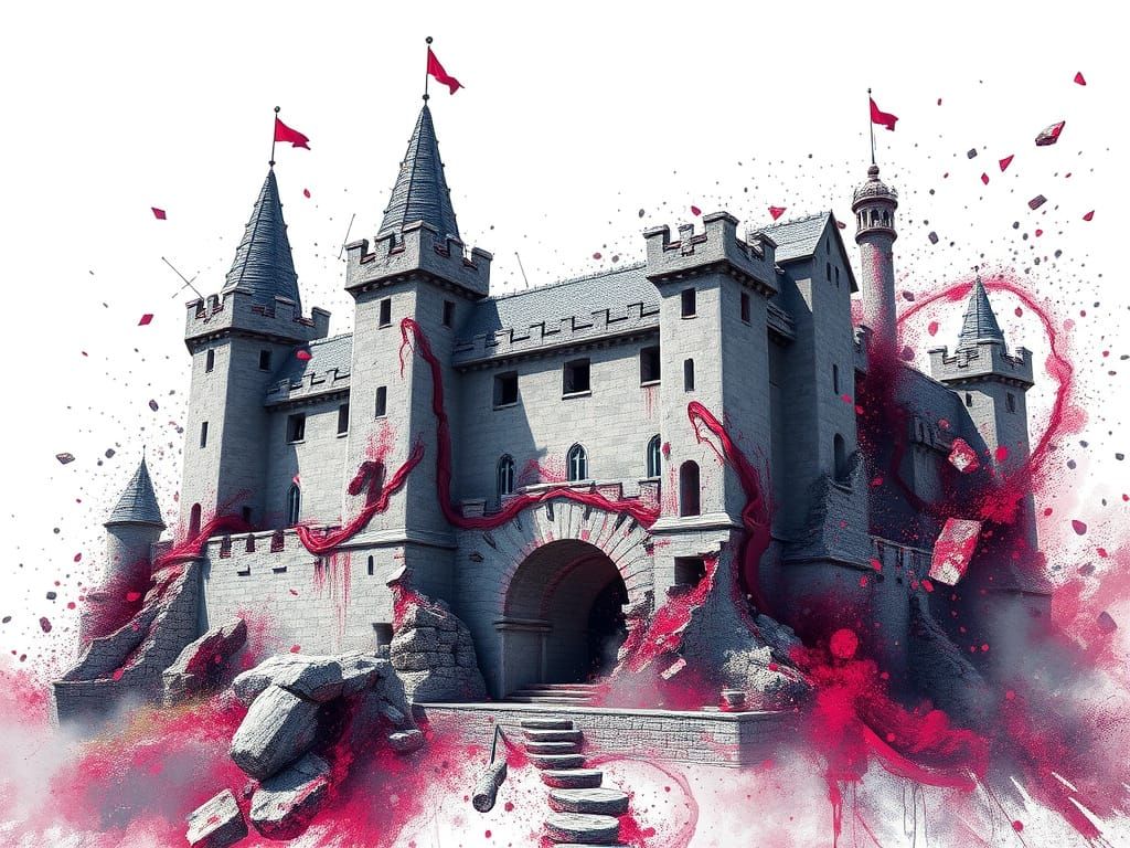 Quantum Castle Dissolves into Swirling Particles - AI Art