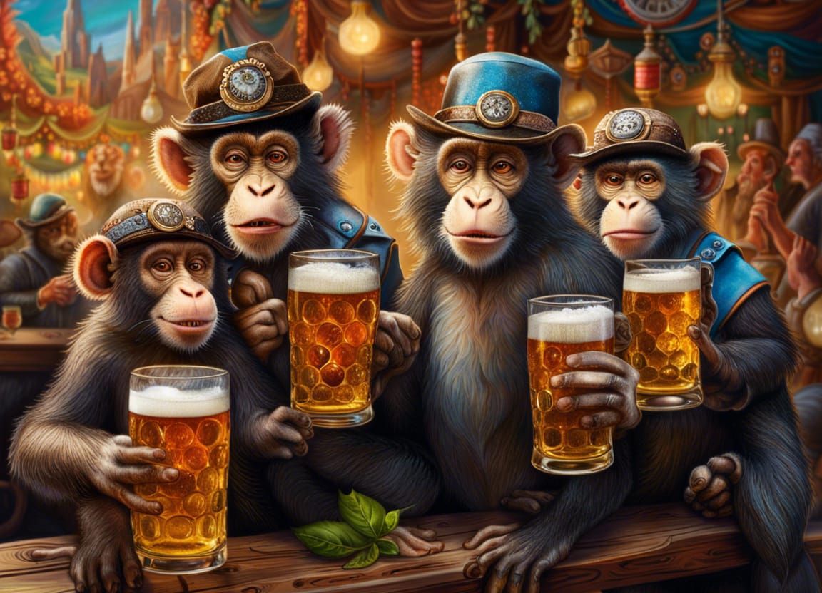 Monkeys drinking and having fun - AI Generated Artwork - NightCafe Creator