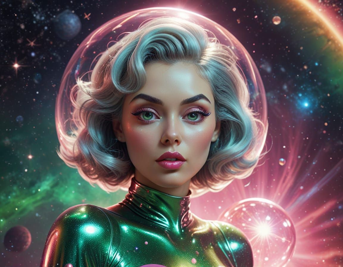 Glamorous Alien Pin-Up in Retro-Futuristic Spacewe... - AI Art