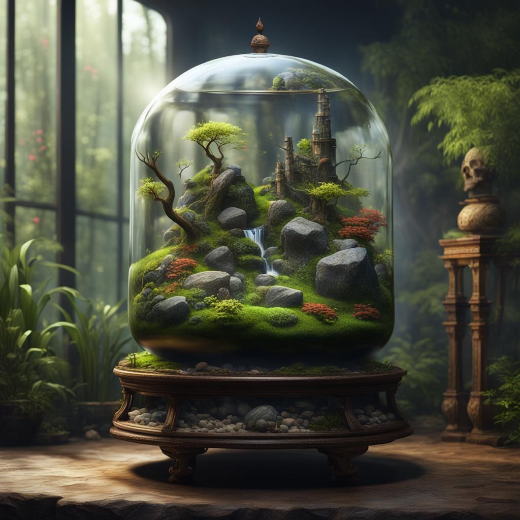 Terrarium - Detailed Terrarium Ecosystem in Glass Case