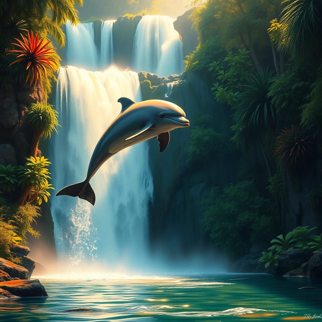 Waterfall leap - Dolphin Leaps from Cascading Waterfall in V...