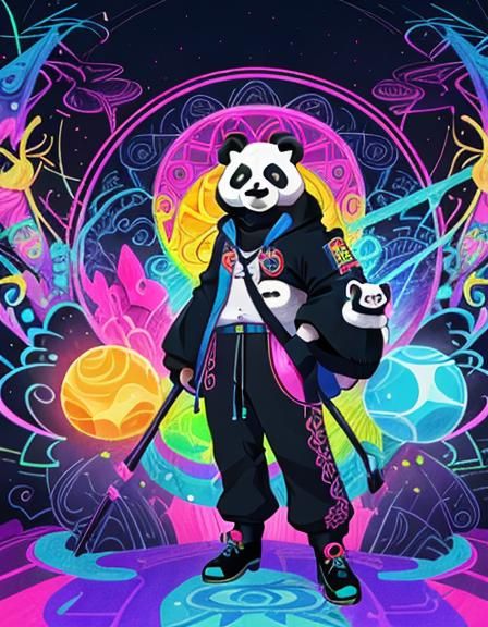 Hyper detailed cubist (psychedelic artwork of a panda:1,8) made of ...