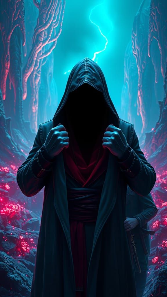 Ethereal Assassin in Neon-Lit Void - AI Art