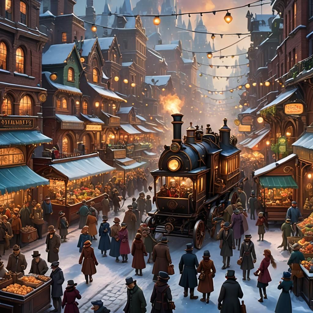 Steampunk winter market - AI Generated Artwork - NightCafe Creator