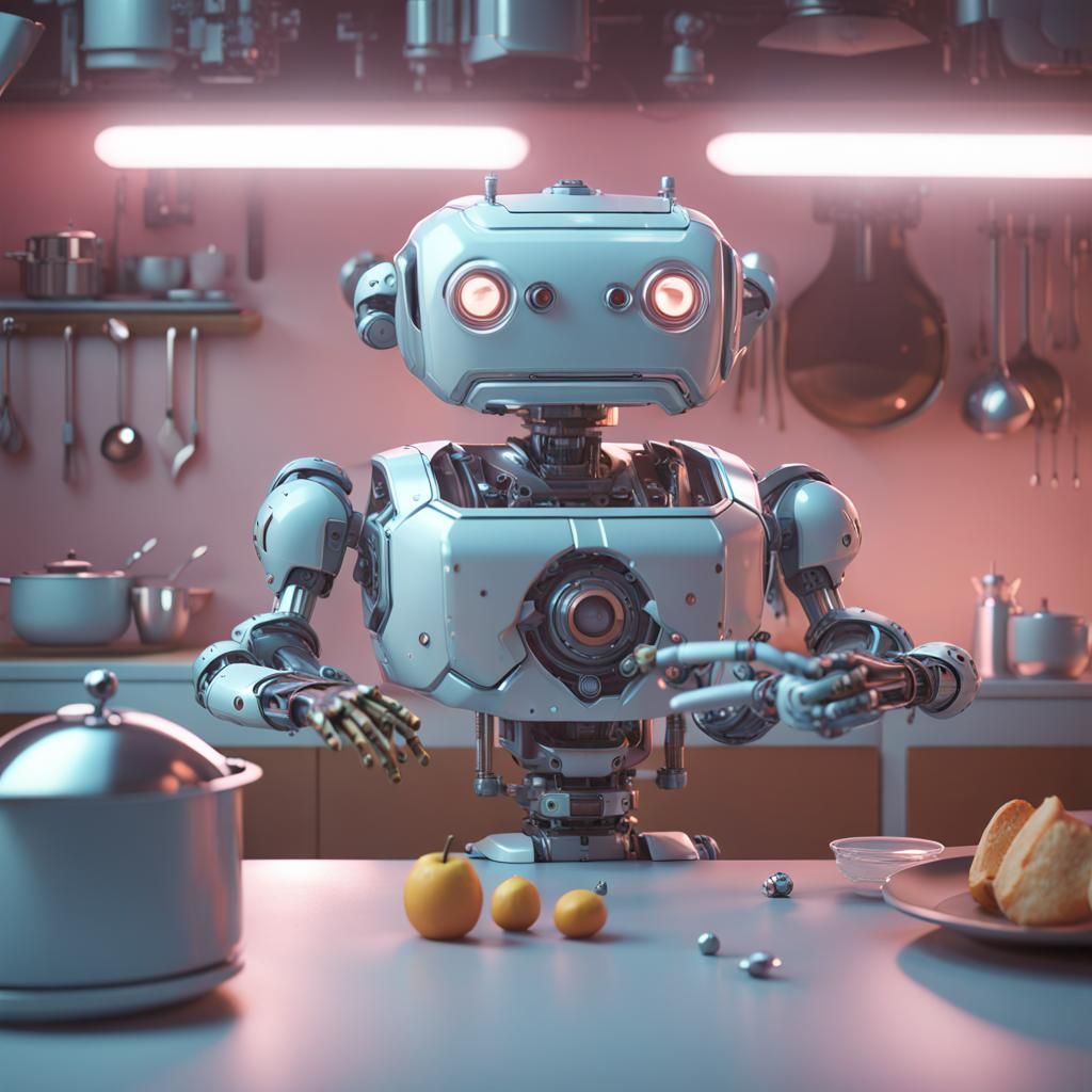Robot mayordomo preparando la comida - AI Generated Artwork - NightCafe ...