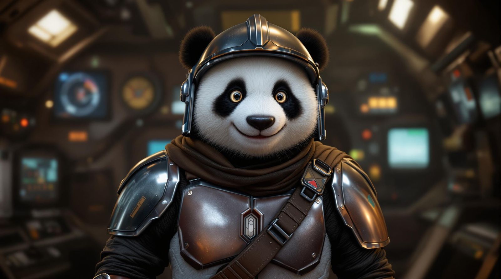 The Pandalorian - Mandalorian Panda in 3D Space Portrait