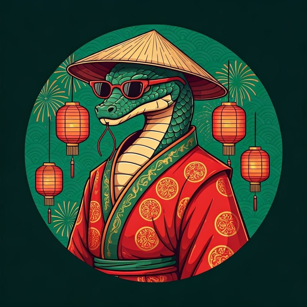 Whimsical Serpent Dancer in Vibrant Red and Gold - AI Art