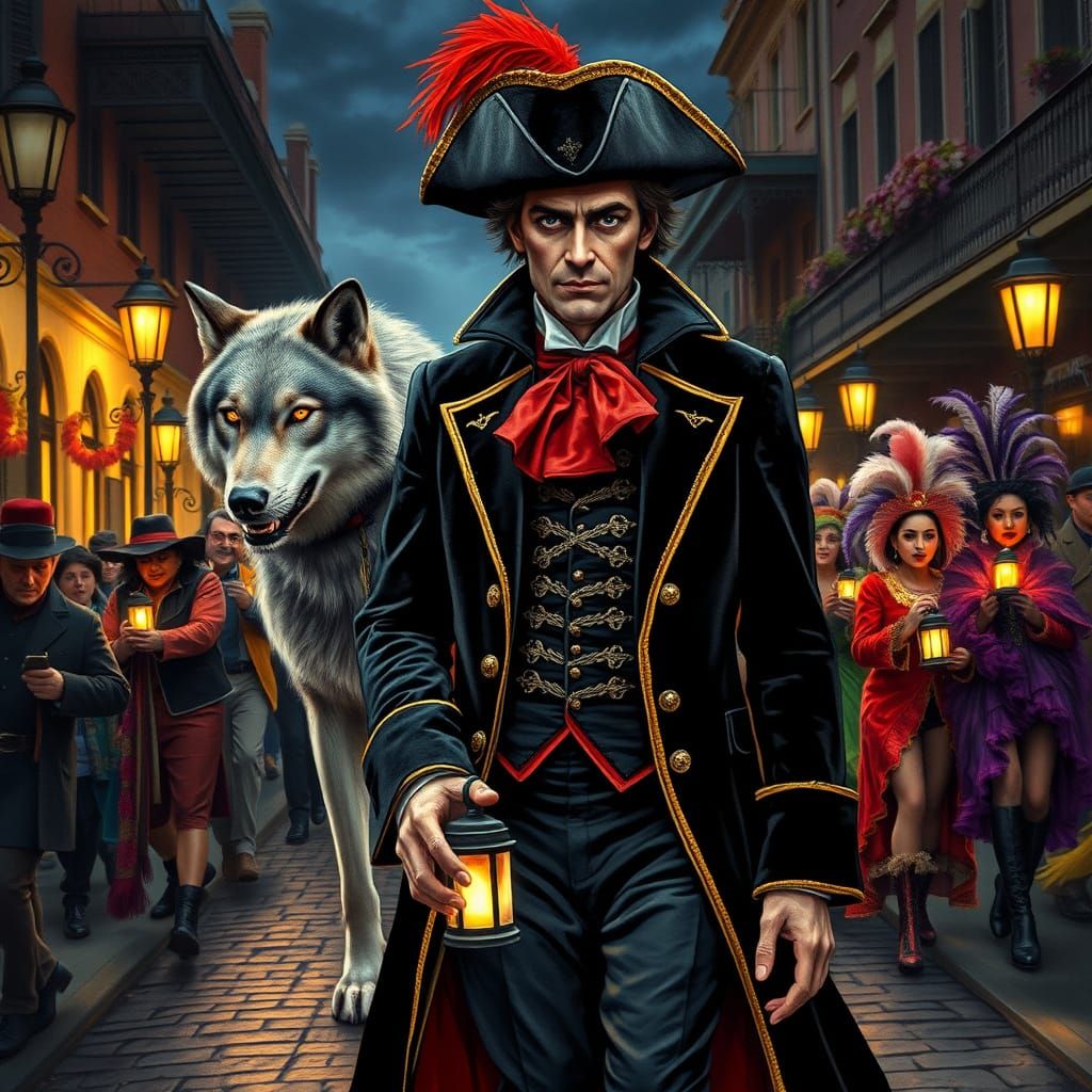 Mardi Gras parade in New Orleans with a handsome but very wrinkled old ...