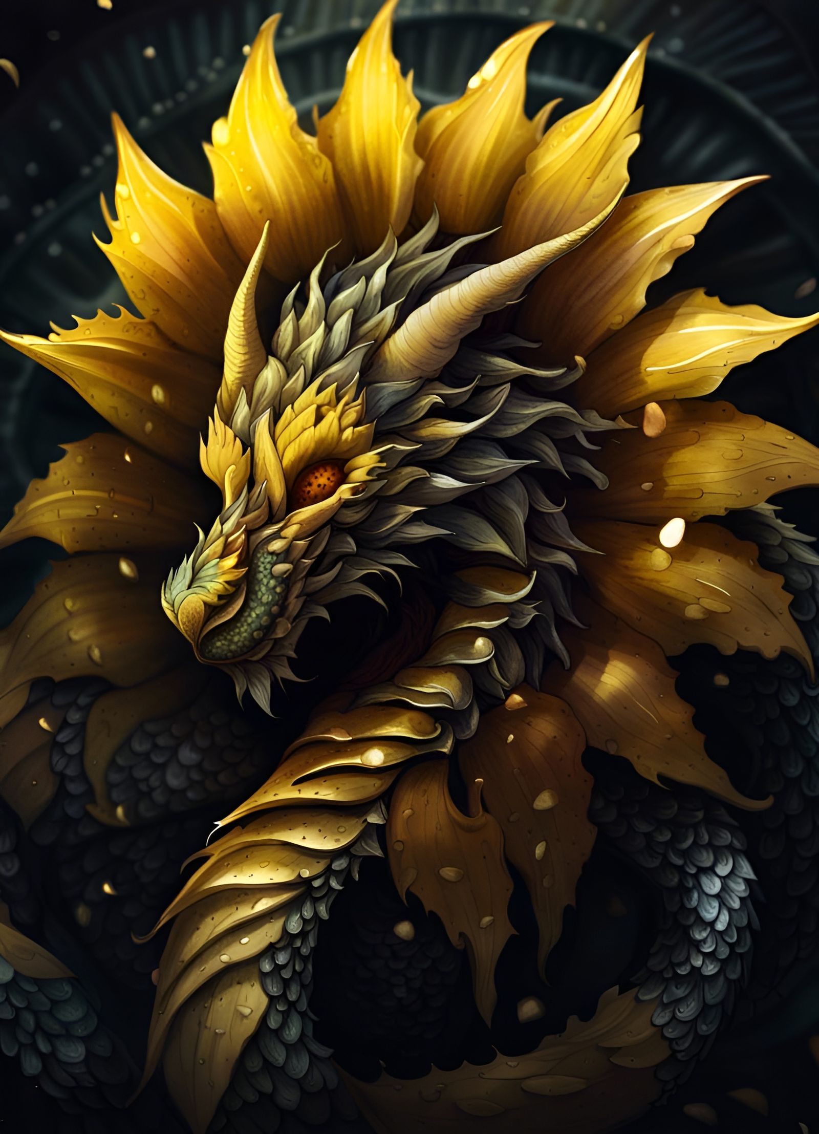 Sunflower dragon - AI Generated Artwork - NightCafe Creator