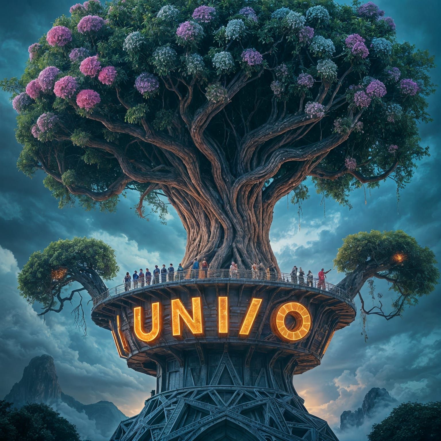 Colossal Tree of Unity in a Cyberpunk Renaissance ... - AI Art