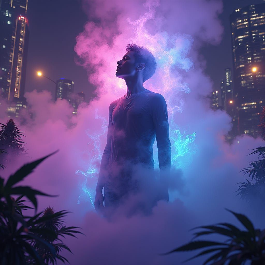 Weed smoking, weed, nft - Surreal Futuristic Cityscape with ...