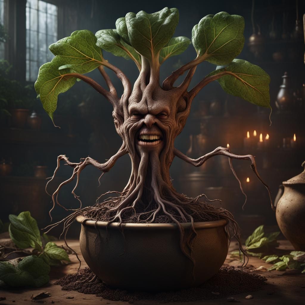 Mythical mandrake roots being pulled from pot, the mandrake is ...