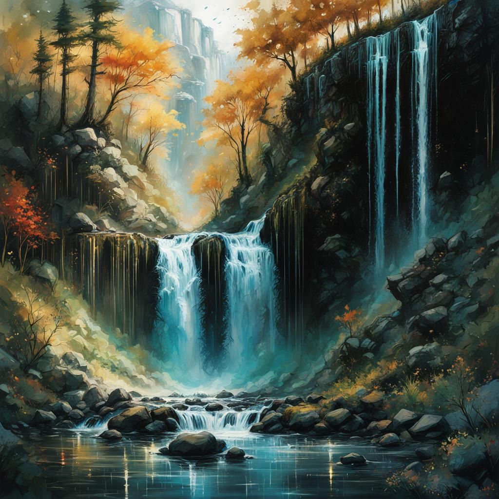 Waterfall - AI Generated Artwork - NightCafe Creator