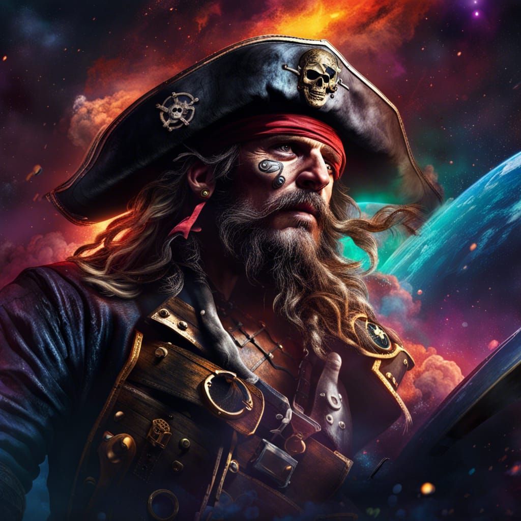A pirate operating in space aboard a jolly Roger - AI Generated Artwork ...