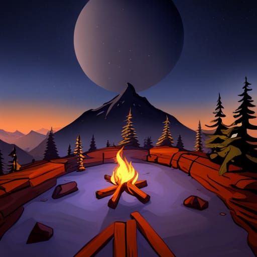 Outer wilds - campfire looking at the quantum moon - AI Generated ...