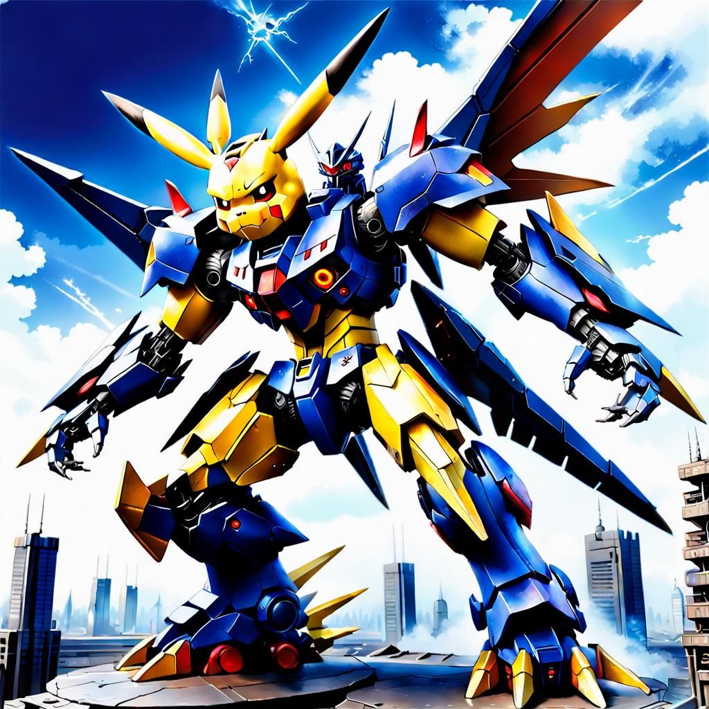 evil winged pikachu dinosaur with visible mechanical details by todd ...