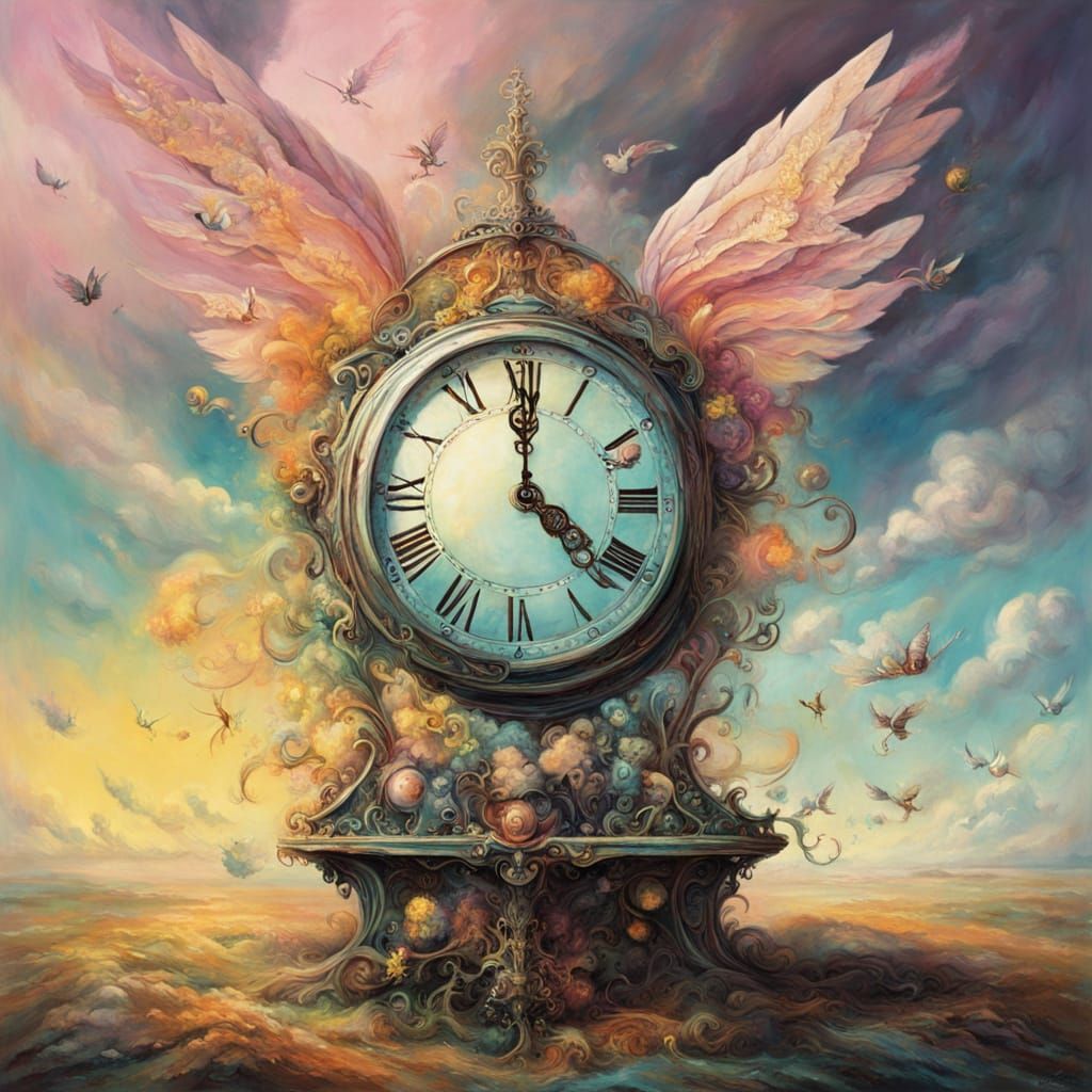 a clock flying with wings - Dreamlike Clock Takes Flight in ...