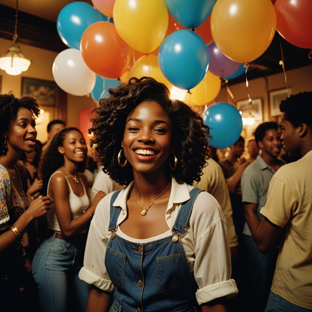 Electric 90s Party Scene: Youthful Joy and Nostalg... - AI Art