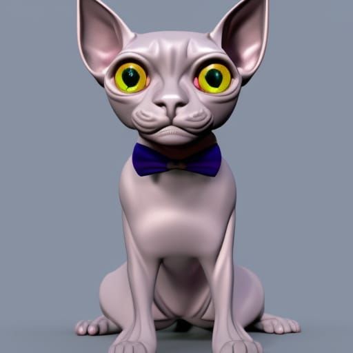 Serious Sphynx Cat wearing a bowtie, 3D shading shadow depth Pixar ...