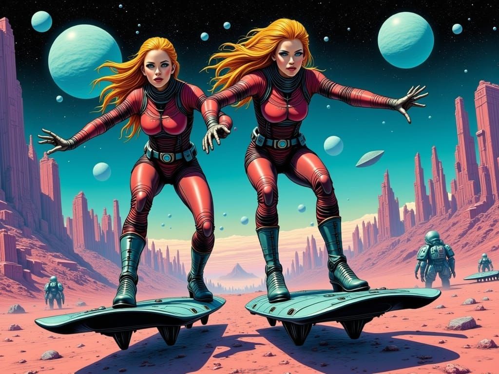 Galactic Goddesses Ride Cyberpunk Waves in Cosmic ... - AI Art