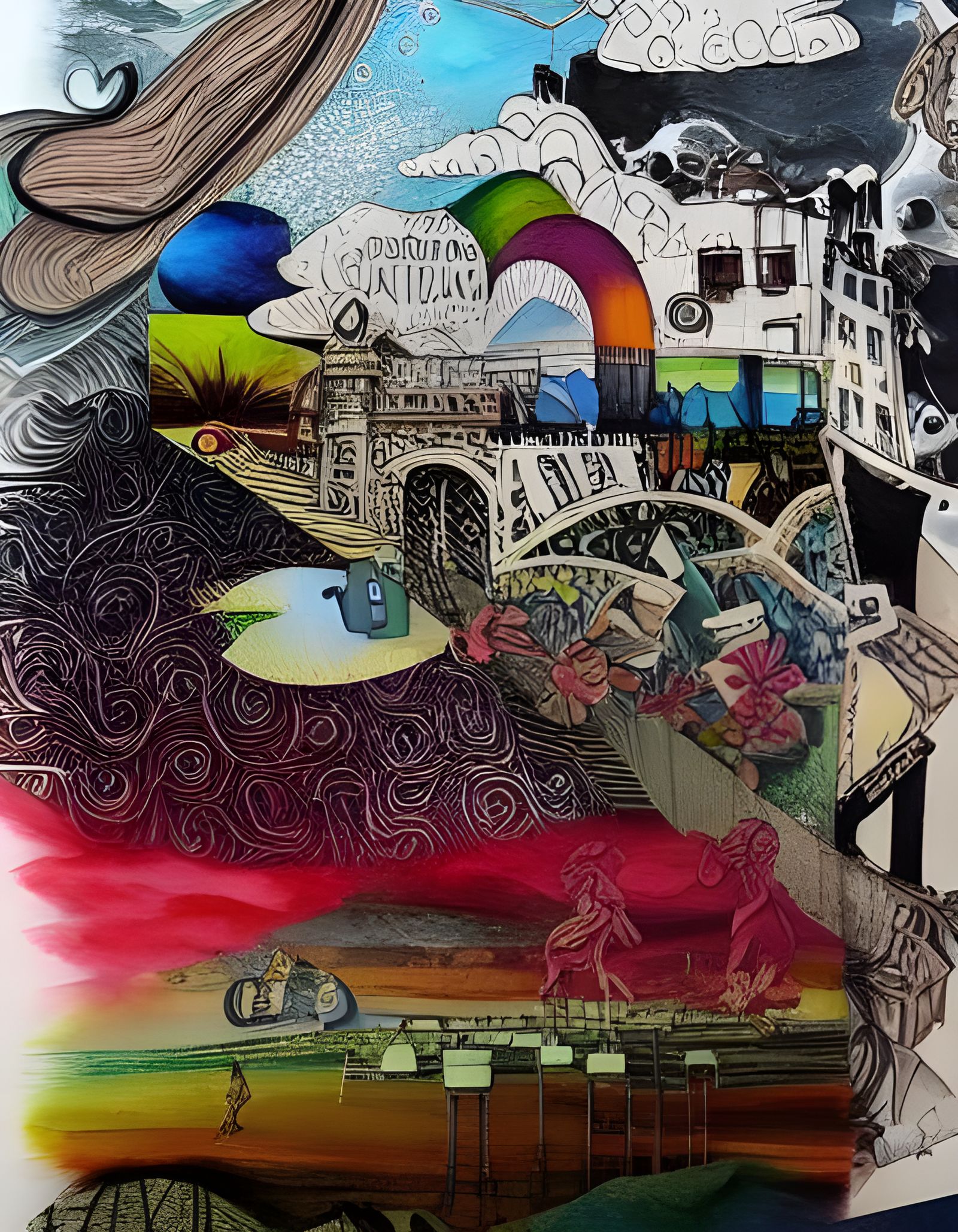 surreal picture complex collage random doodle drawings filled with ...