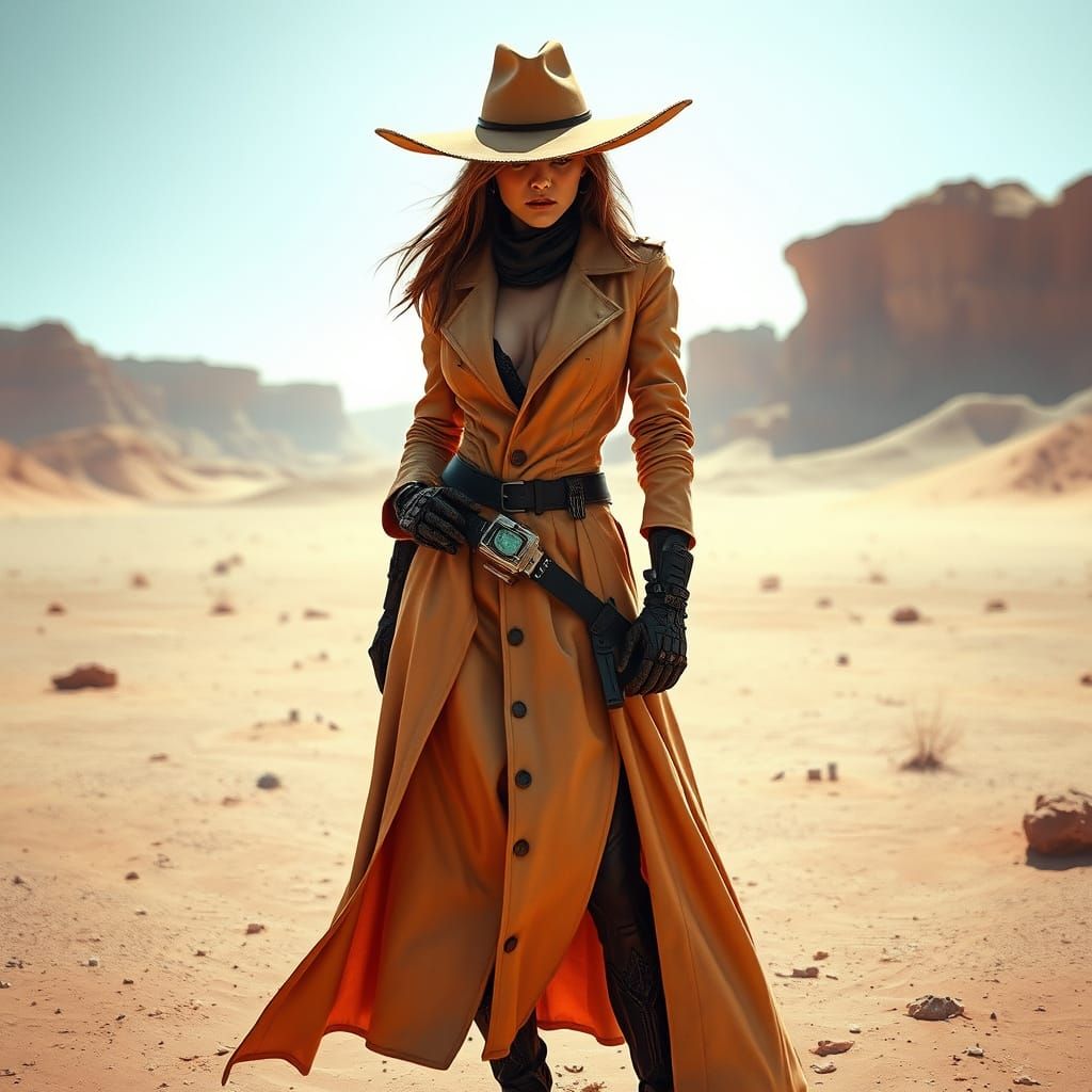 Cyberpunk Bounty Hunter In Futuristic Western Land Ai Art