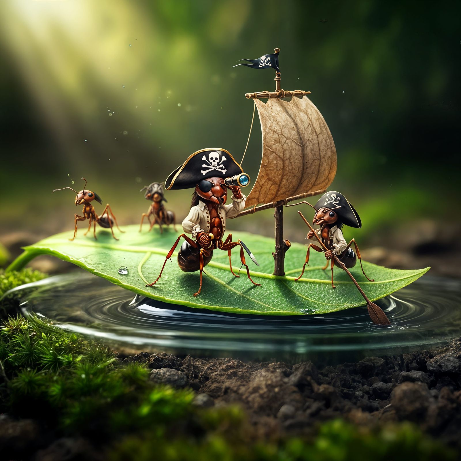 Tiny Pirates in Great Sea - Pirate Ants Sail on a Luminous L...