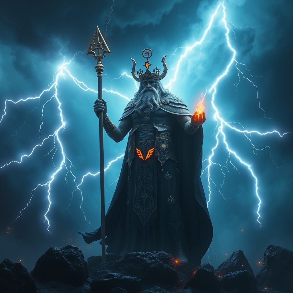 Thunder God Perkunas in Stormy Baltic Landscape - AI Art